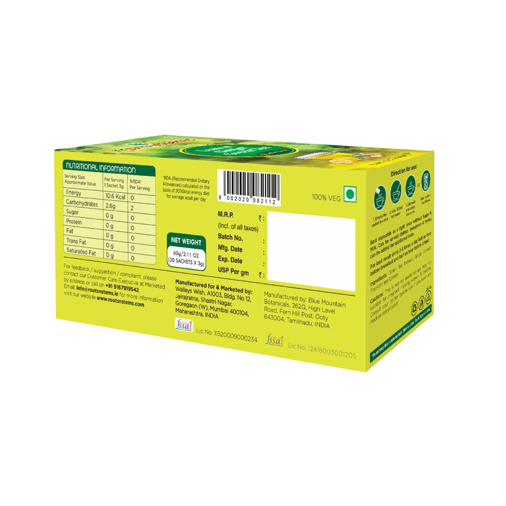 Green Tea Lemon Ginger Extract Premix - roots & stems